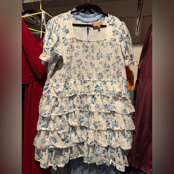 JessaKae | Dresses | Jessakae White And Blue Floral Tiered Dress | Poshmark
